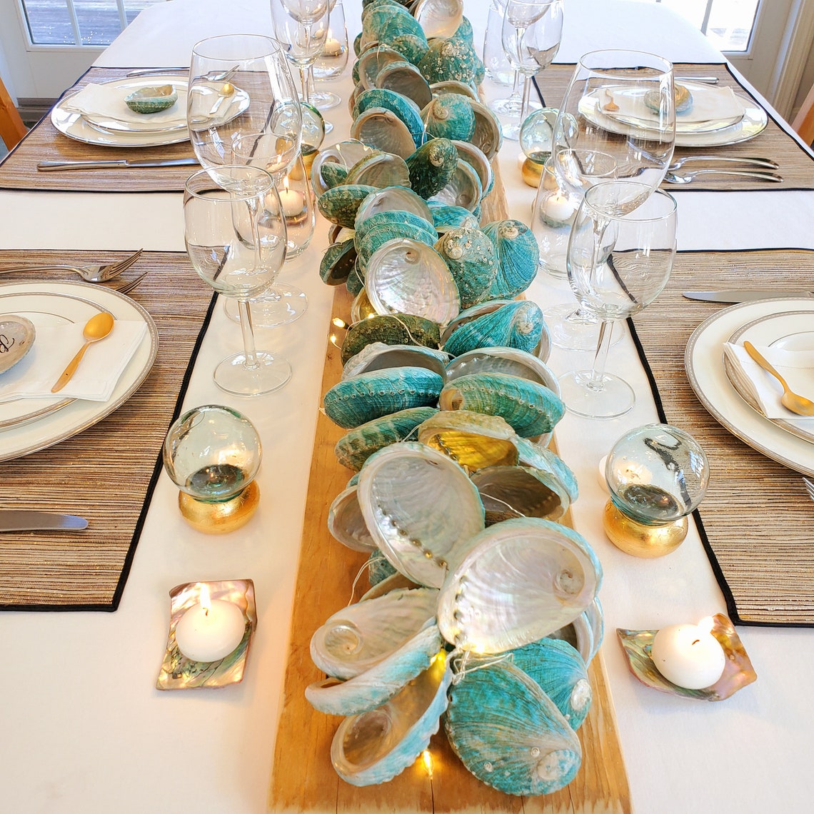 Blue Abalone Shell Table Runner. Abalone Shells Garland. - Etsy
