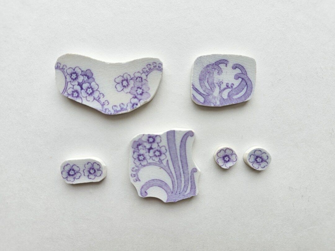 Hand Cut and Rectified Purple Pottery Pieces. Violet, Lavender Hand Cut ...