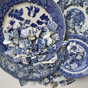 Hand Cut SMALL Blue and White Pottery Shards. Pottery. Ceramic Shards ...