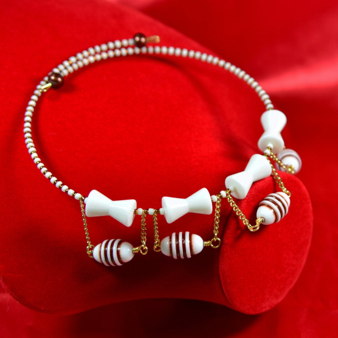 Brown and White Memory Wire Choker, Unique Wire Wrapped Charm Choker ...