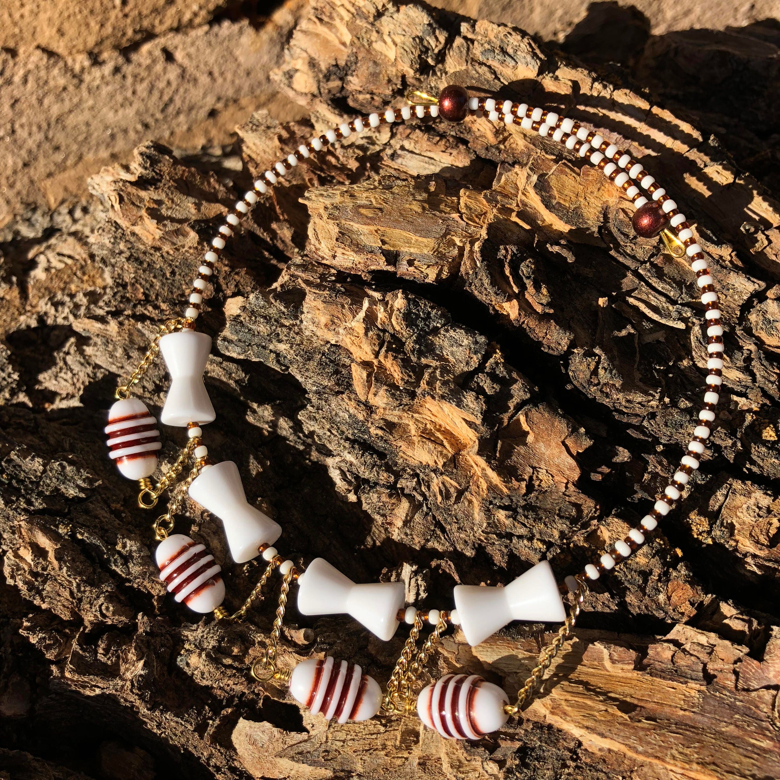 Brown and White Memory Wire Choker, Unique Wire Wrapped Charm Choker ...