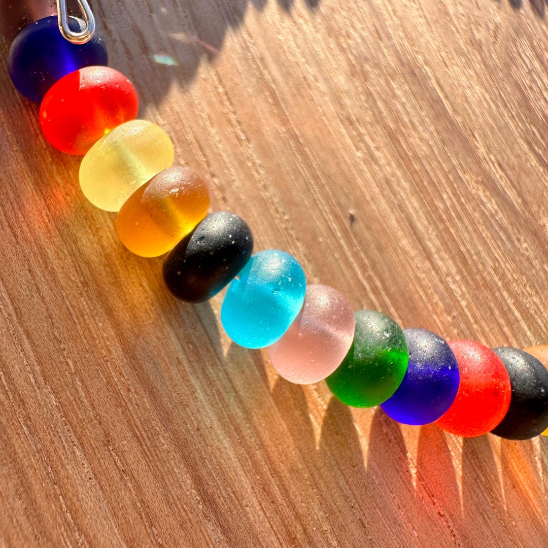 Multicolor Frosted Glass Disc Memory Wire Necklace, Rainbow Sea Glass ...