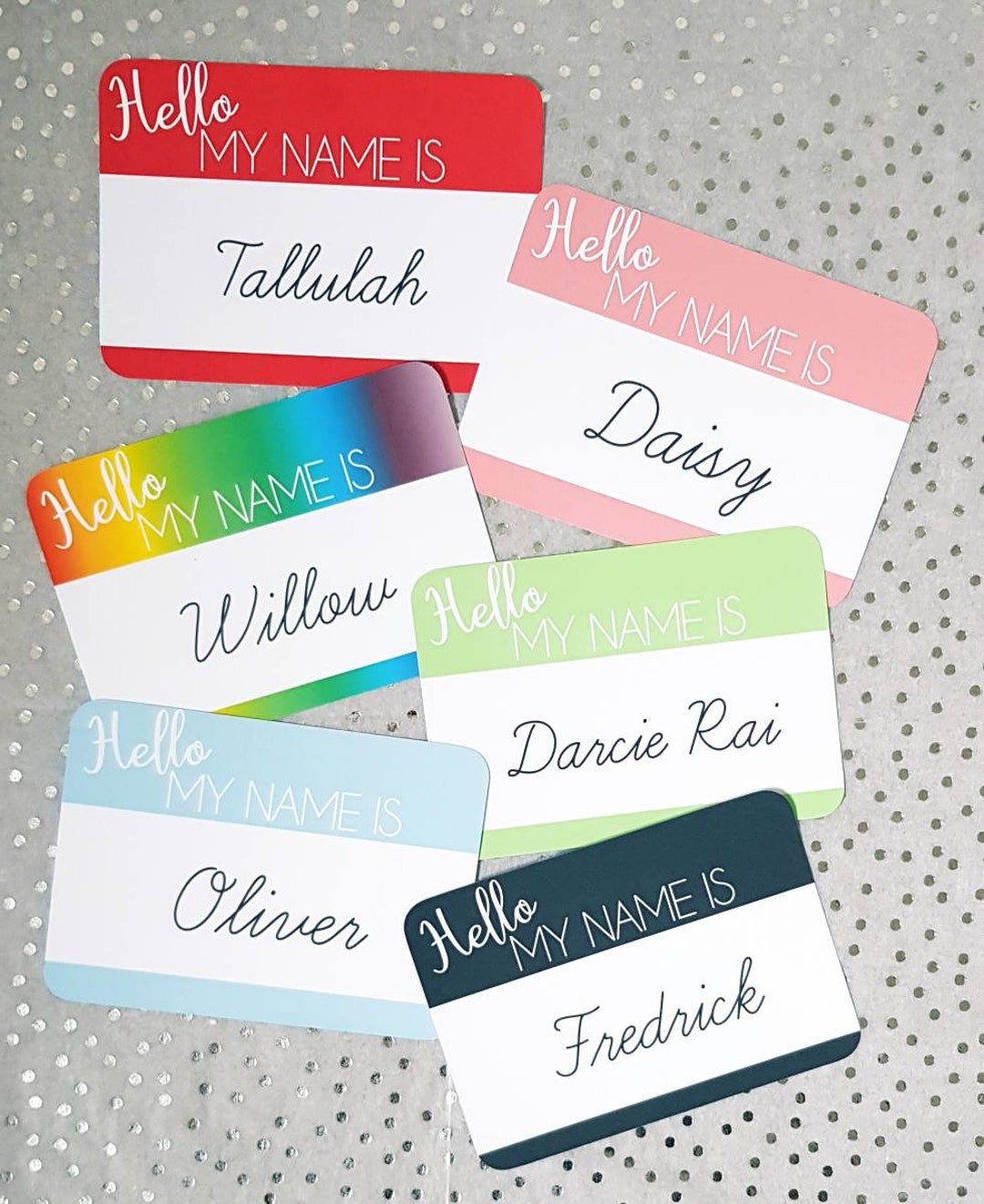 Hello My Name is Baby Name Card, Personalised Custom Made, Rainbow Baby ...