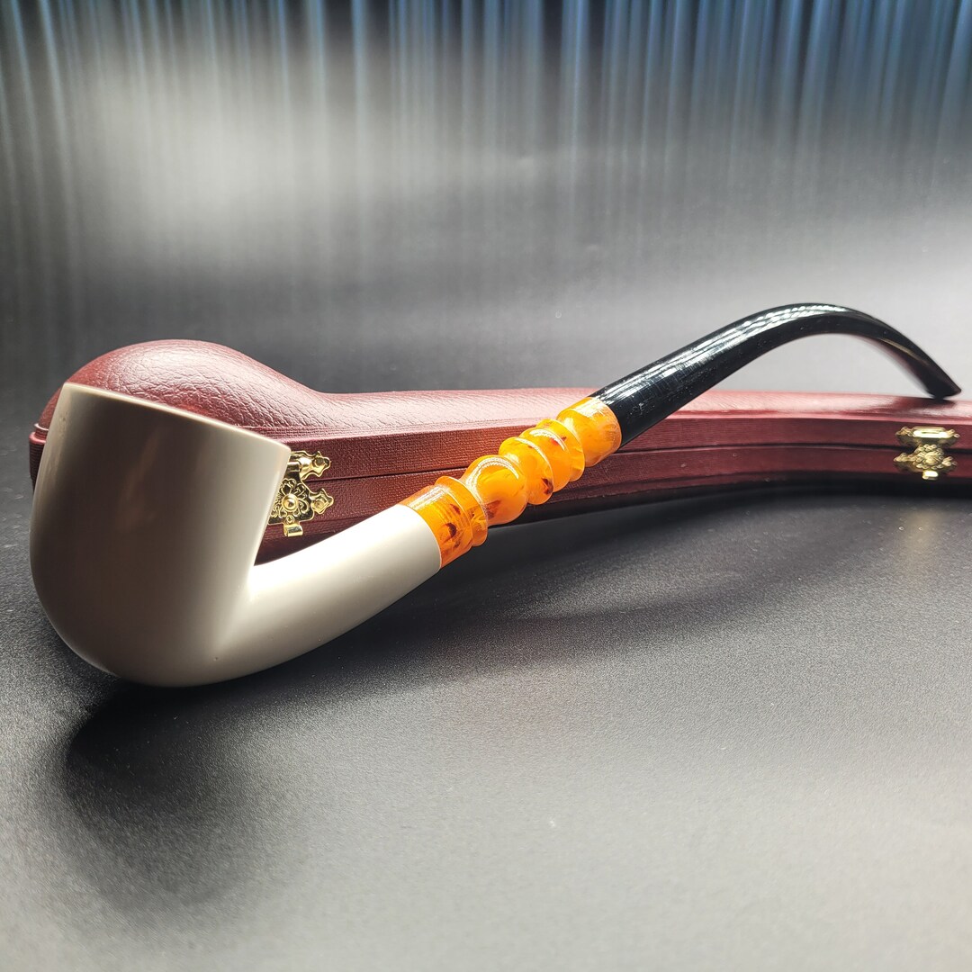 LARGE Churchwarden Meerschaum Pipe Smooth Bent Handcarved by CPW Pipes ...