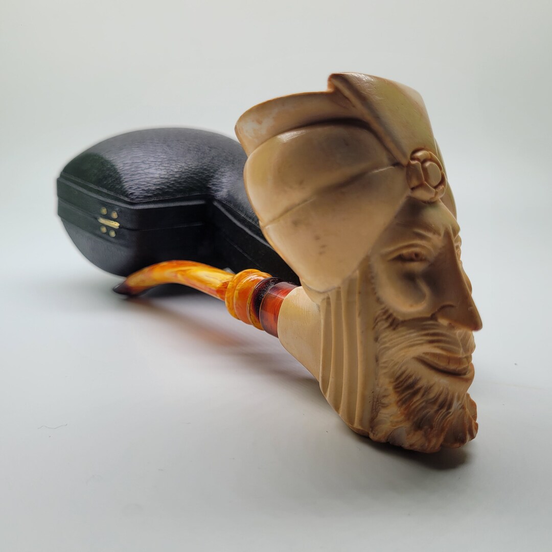 Aged Darkened Sultan Block Meerschaum Pipe Handcarved With Leather Box ...