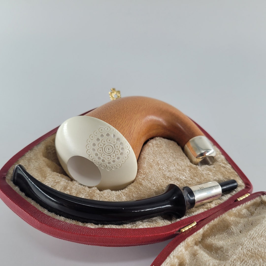 Large Calabash Mahogany Pipe With Handcarved Smooth Block Meerschaum ...