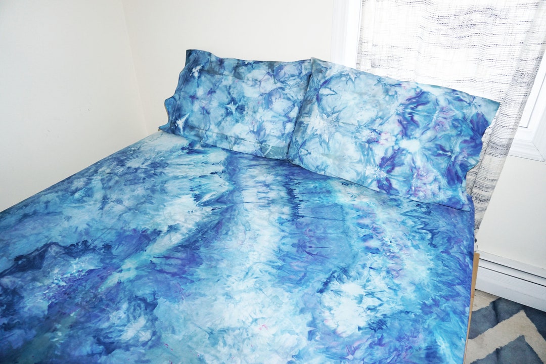 Blue Tie Dye Sheet Set, Ice Dye Sheet Set, Tie Dye Bed Sheets, Bohemian ...