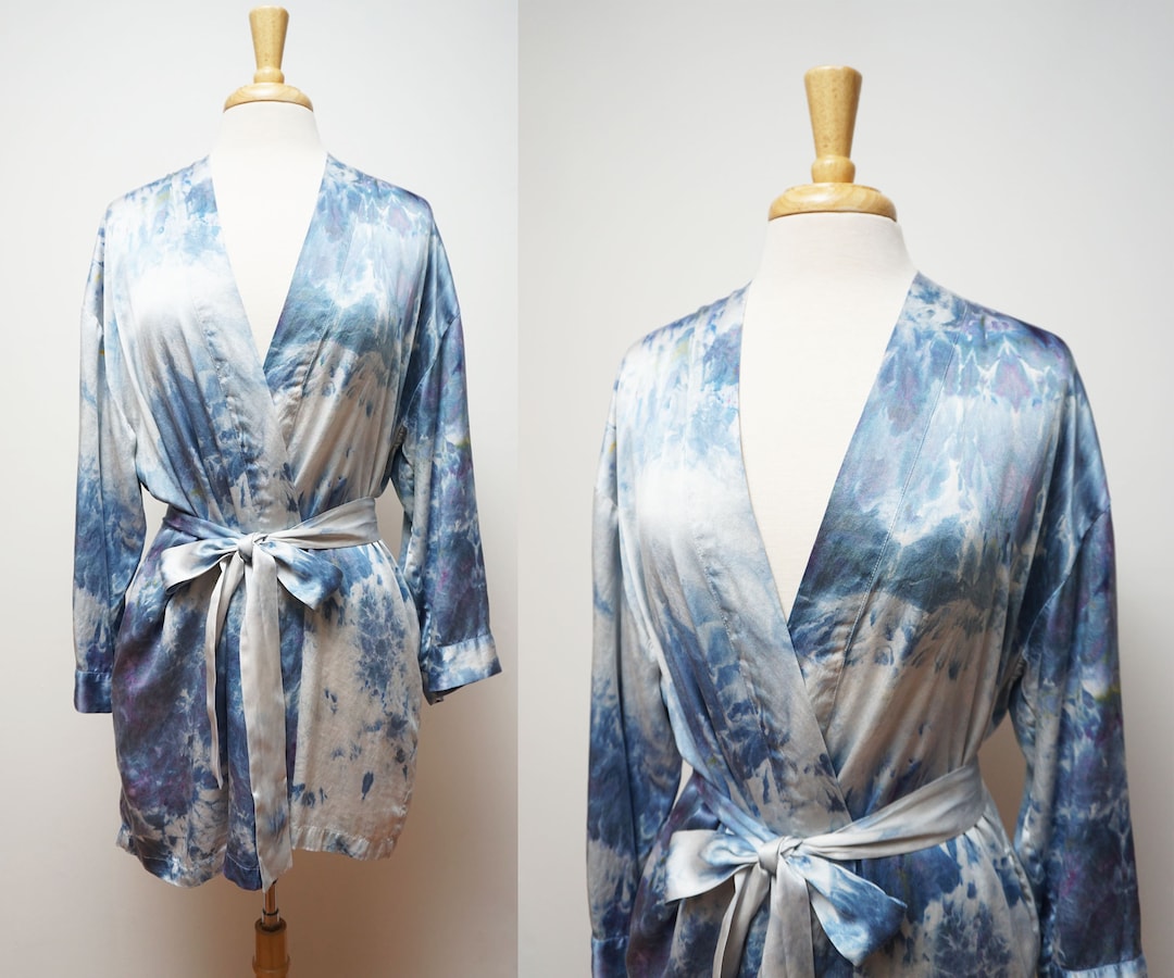 Blue Silk Robe, Blue Silk Jacket, Women's Silk Robe, Vintage Silk Robe ...