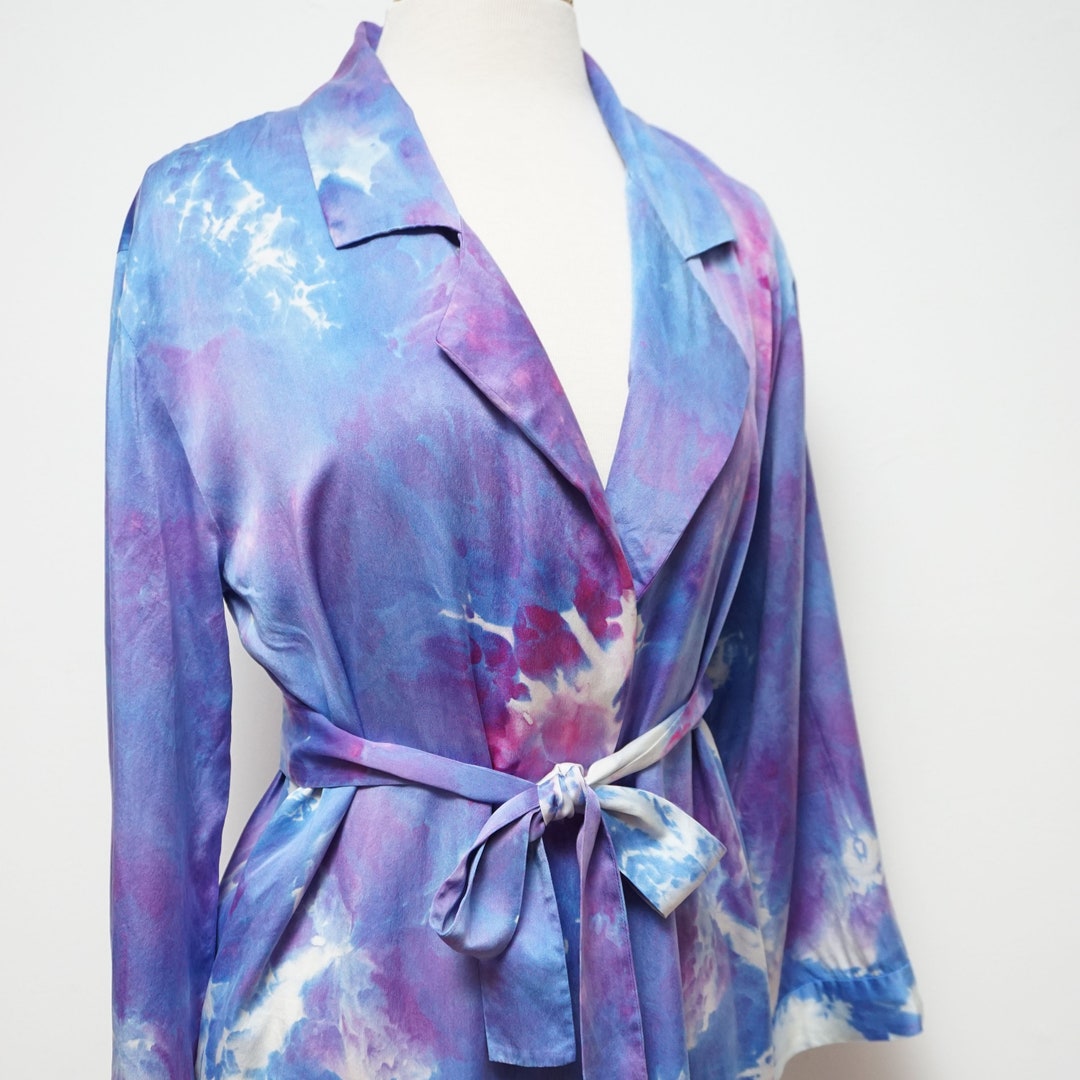 Blue Silk Robe, Blue Silk Jacket, Women's Silk Robe, Vintage Silk Robe ...