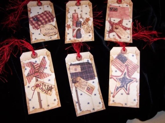 SIX Primitive Hang Tags Americana / Patriotic Gift Tags - Etsy