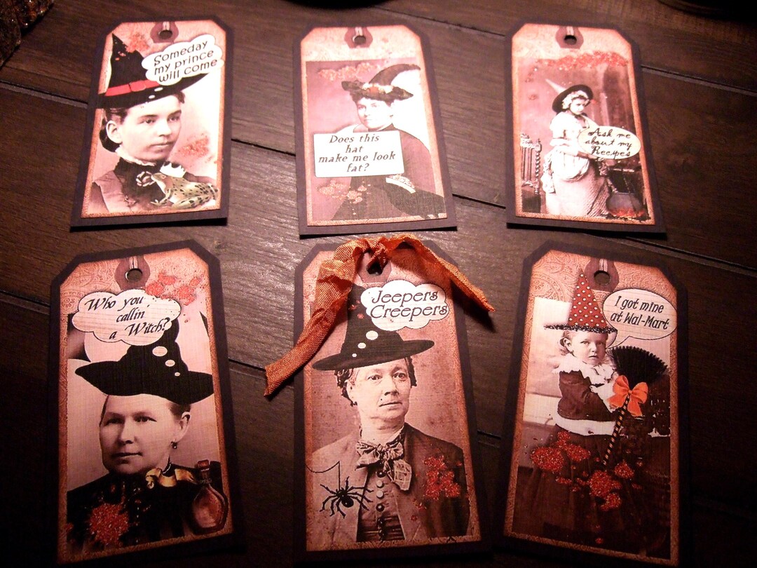 SIX Primitive Halloween Witch Tags ~ SIX Witches - Etsy
