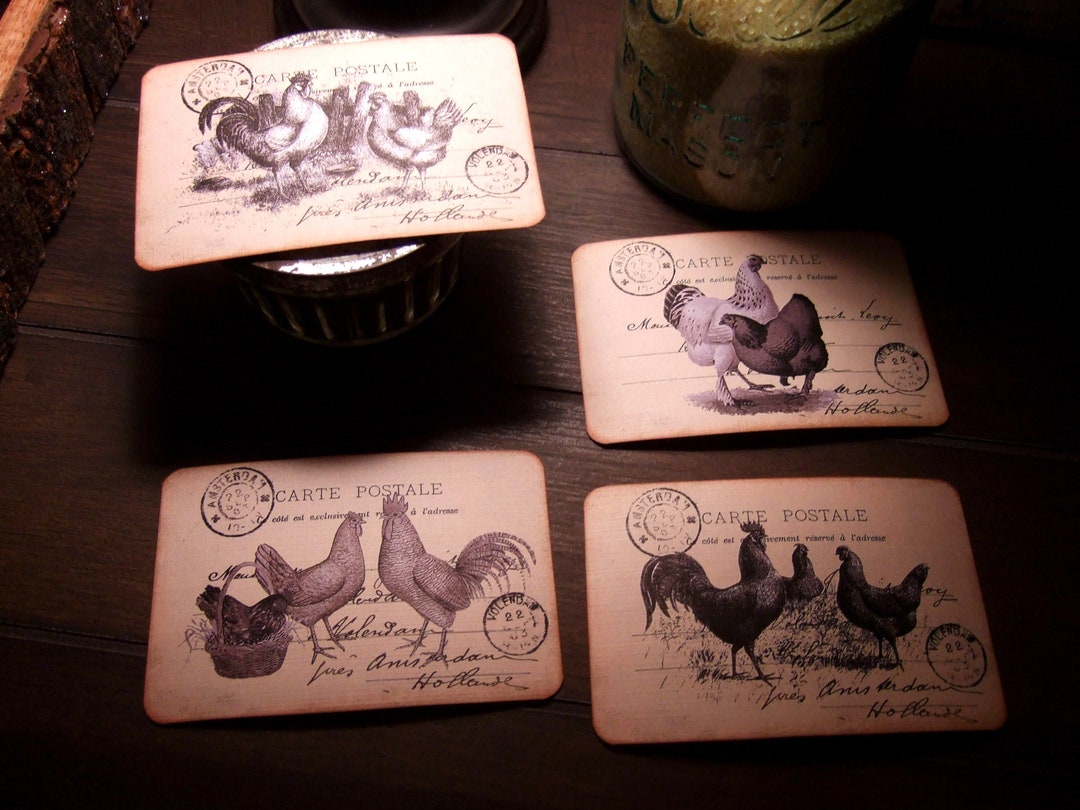 Primitive Chicken Postcards - Keepsake - Art Mail - Recipe Cards - Etsy