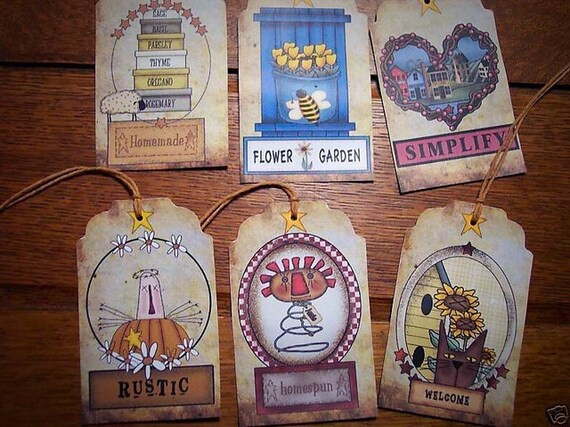 Old Time Primitive Tags SIX Primitive Sweet Annie Junk | Etsy