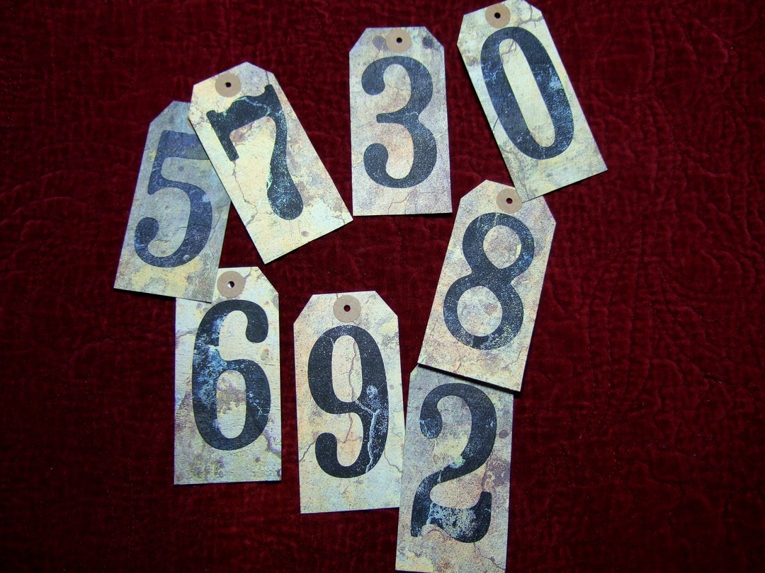 TEN Primitive Number Tags - Rustic Decor - Vintage Style Numbers Tags ...