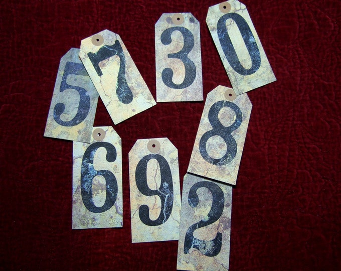 TEN Primitive Number Tags - Rustic Decor - Vintage Style Numbers Tags ...