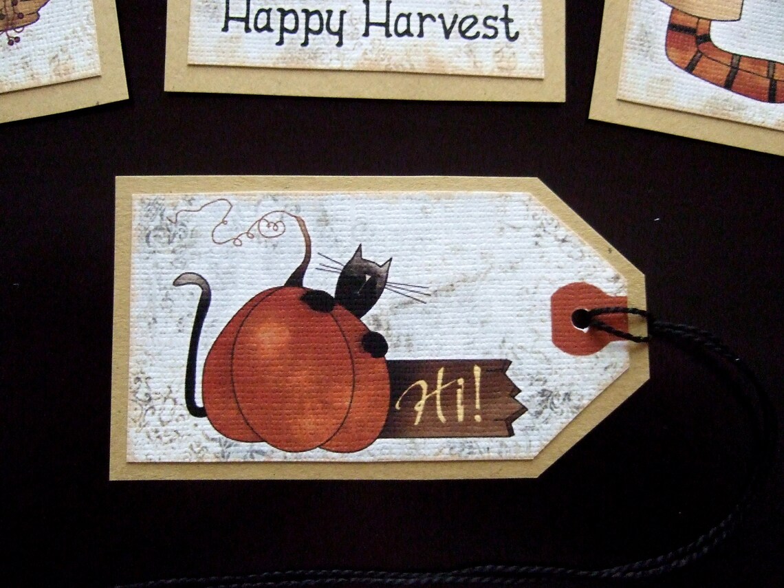 EIGHT Primitive Halloween Harvest Ticket Hang Tags / Gift Tags - Etsy
