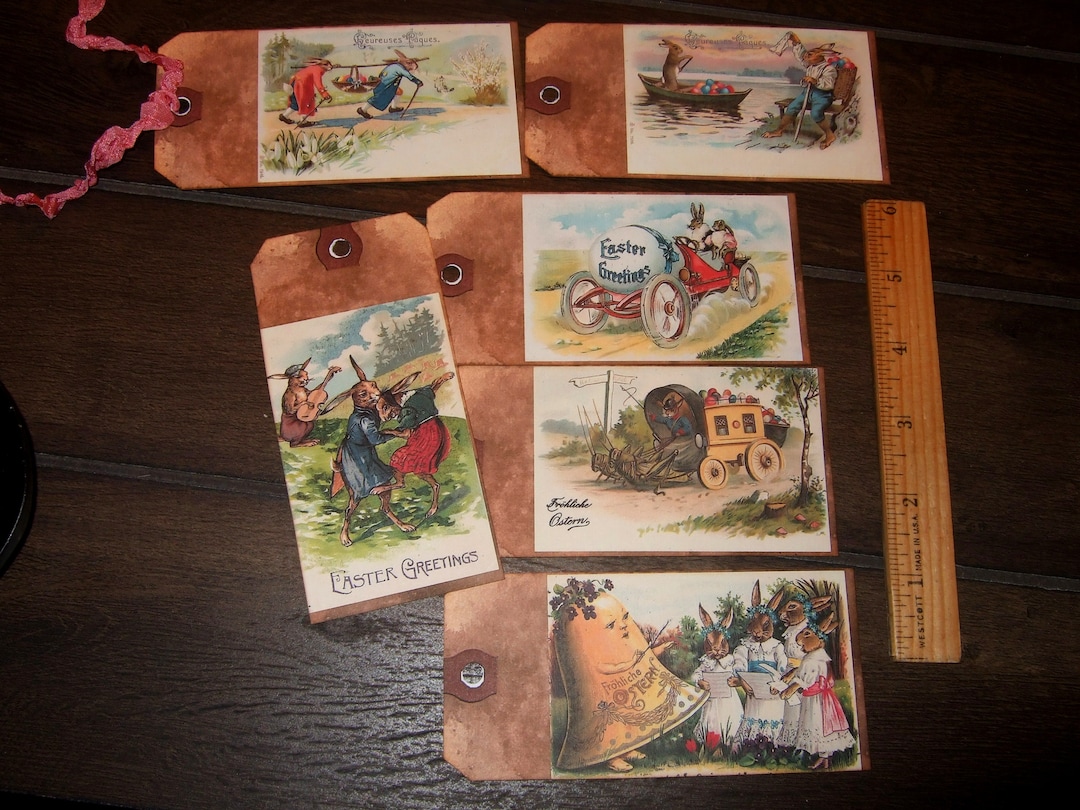 Large Easter Tags - Primitive Hang Tags Bunny ~ Vintage Style Spring ...