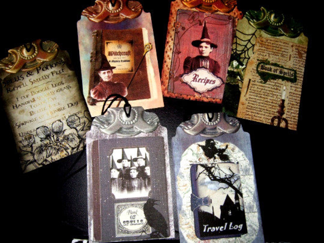 SIX Vintage Inspired Haunted Halloween Spell Book Hang Tags / Vintage ...