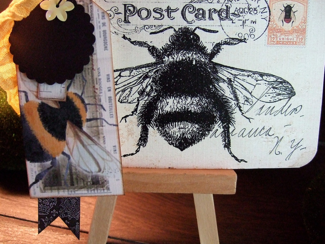 FOUR Vintage Style Bee Postcards Journal Cards Scrapbooking Ephemera ...