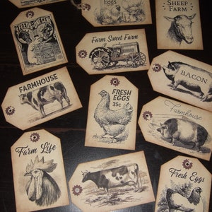 12 Farmhouse Tags Primitive Tags ~ Vintage Farmhouse Tags - Barnyard ...