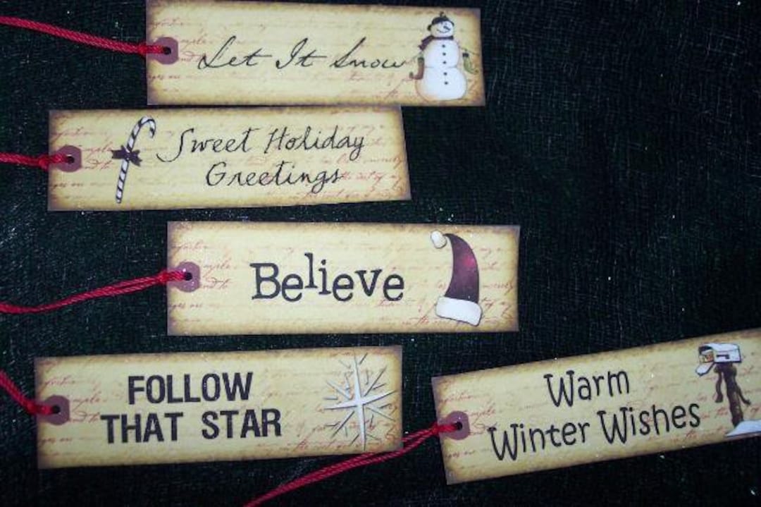 Primitive Tags - TEN Retro Primitive Christmas Gift Tags - Etsy