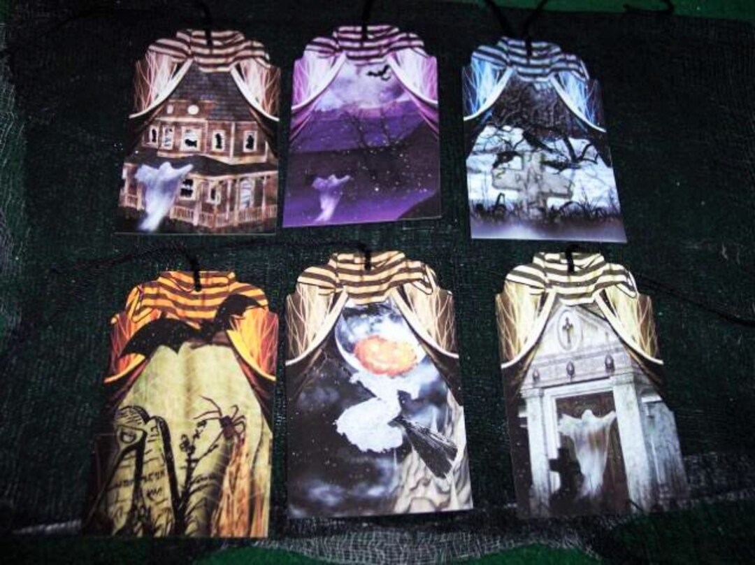 Primitive Halloween Tags - SIX Haunted Mansion Hang Tags / Gift Tags - Etsy