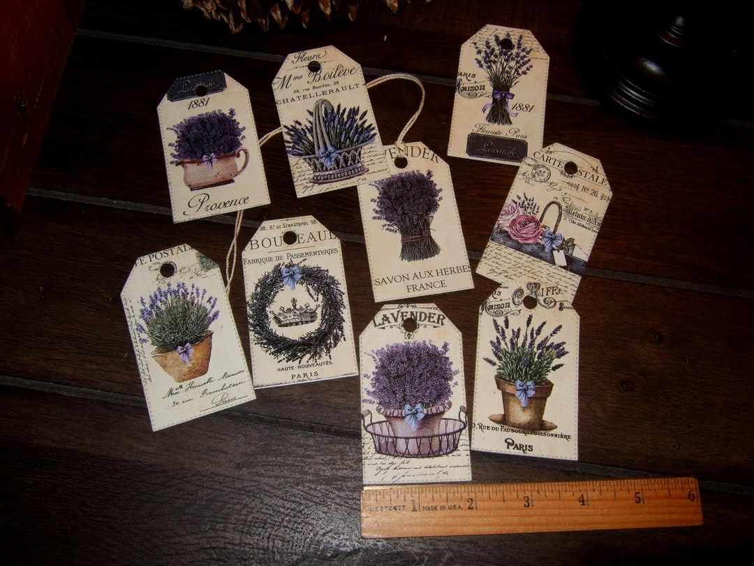French Lavender Tags / NINE Petite Botanical Style Tags - Vintage Style ...