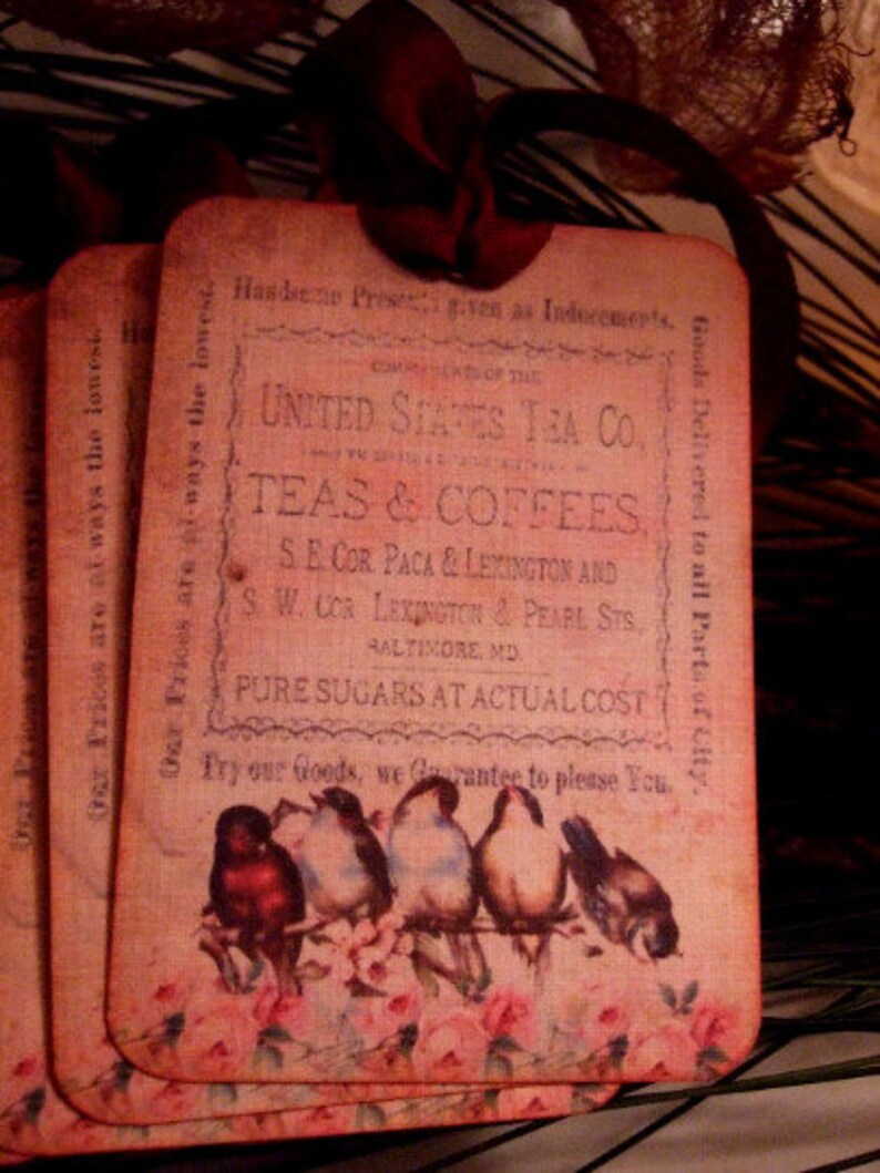 Primitive Hang Tags FOUR Vintage Inspired Birds Tags Tea - Etsy