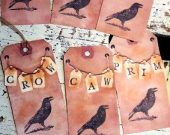 Primitive Crow Raven Vintage Art Hang/gift Tags/cards/labels printable ...
