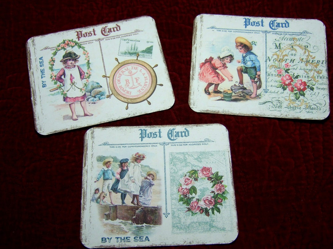 FOUR Primitive Shabby Cottage Chic Seaside Beach Nautical Postcards - Etsy
