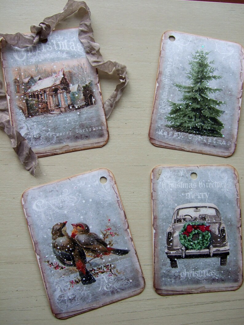 FOUR Vintage Inspired Christmas Gift Tags - Etsy