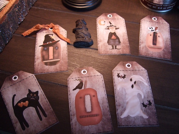 Primitive Halloween Tags SIX Primitive Halloween Friends - Etsy