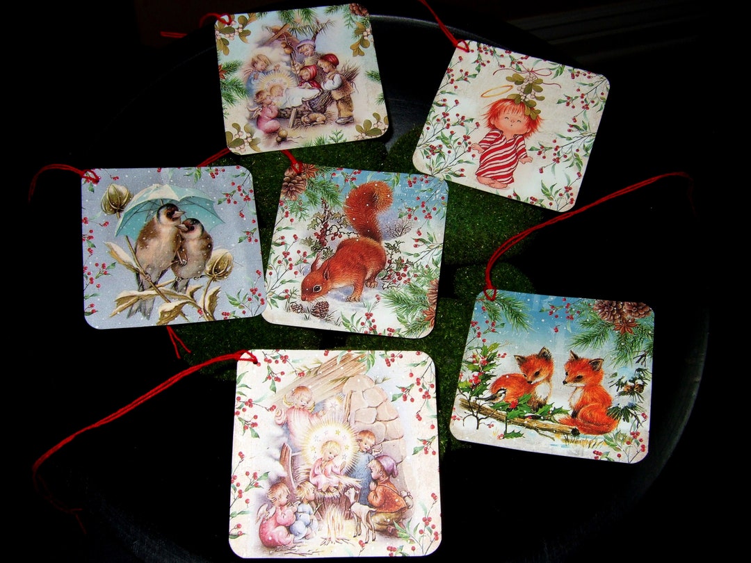 SIX Retro Inspired Petite Christmas Holiday Primitive Hang Tags ...