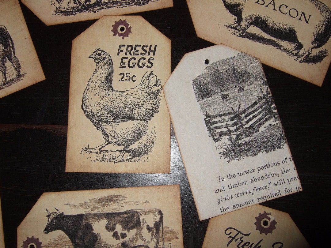 12 Farmhouse Tags Primitive Tags ~ Vintage Farmhouse Tags - Barnyard ...