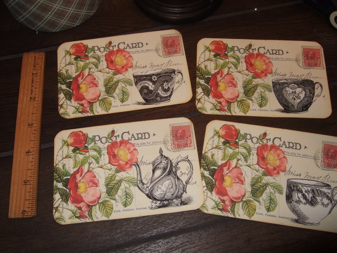 Vintage Style Postcards - Tea Cups and Flowers Postcards - Journal ...