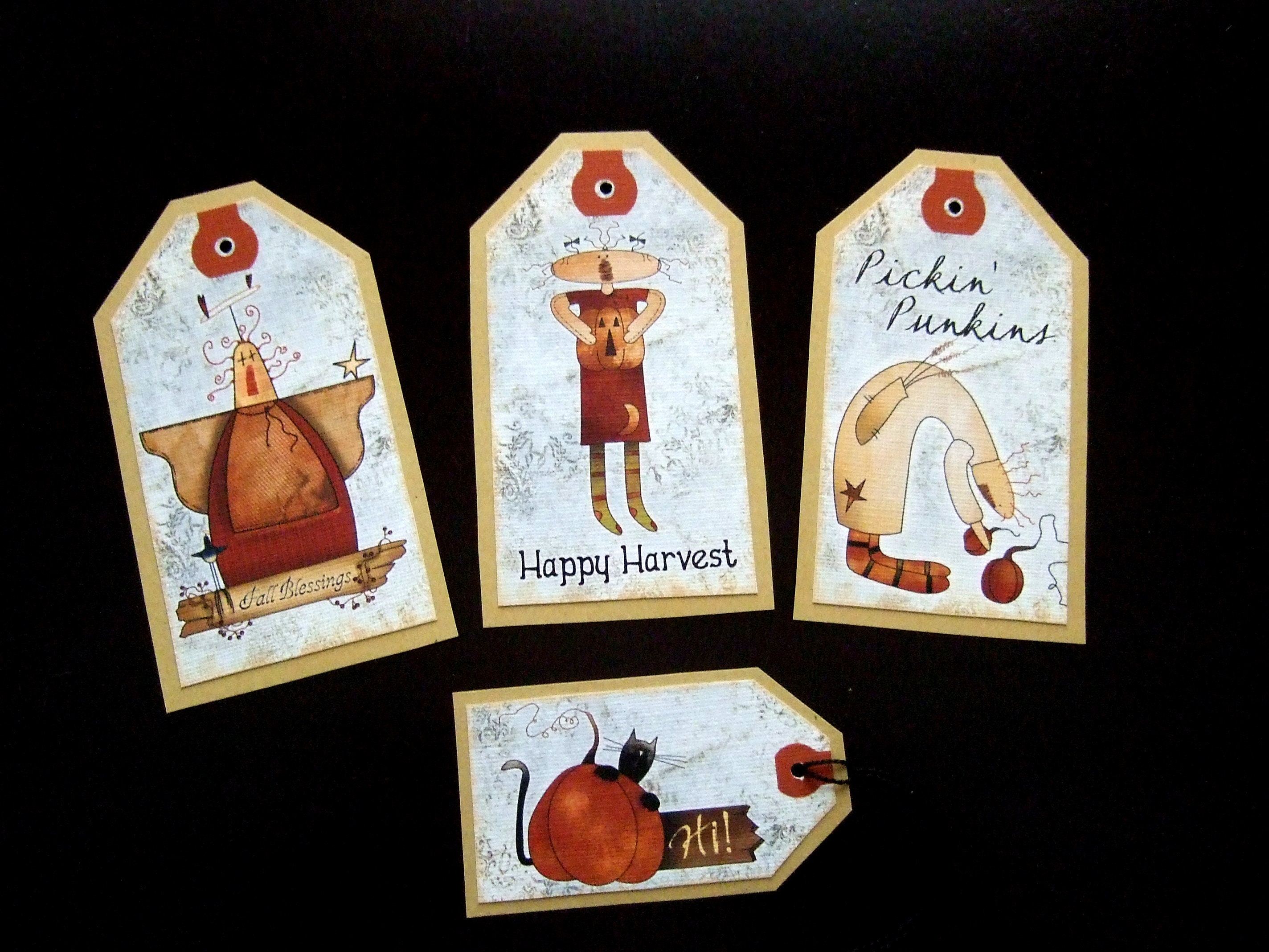 EIGHT Primitive Halloween Harvest Ticket Hang tags / Gift Tags | Etsy