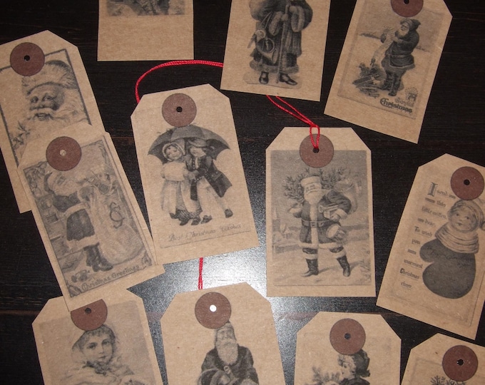 12 Primitive Christmas Tags - Retro Christmas Petite Tags - Keepsake - Etsy