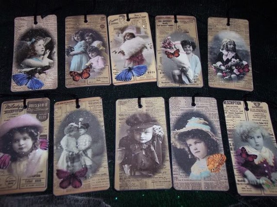 TEN Primitive Hang Tags / Vintage Style Children Gift Tags | Etsy