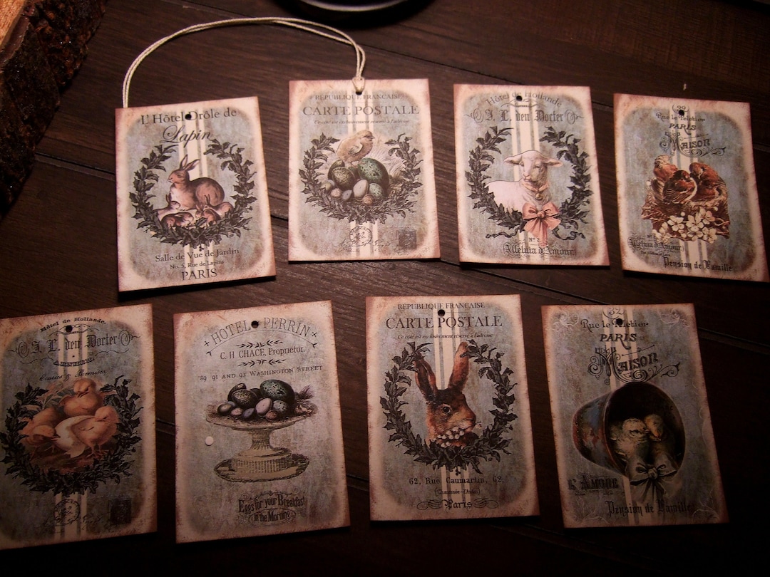Easter Tags - Rabbit Bunny Nest Chicks - Primitive Easter Tags ...