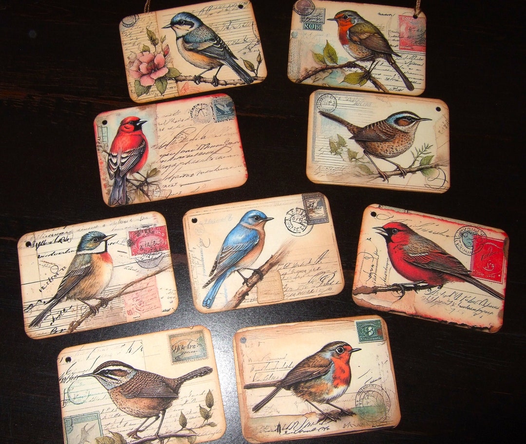 NINE Vintage Inspired Bird Postcard Tags / Vintage Gift Tags / Keepsake ...