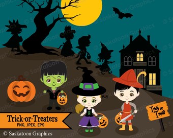 Cute Halloween Digital Clipart Witch Dracula Frankenstein - Etsy