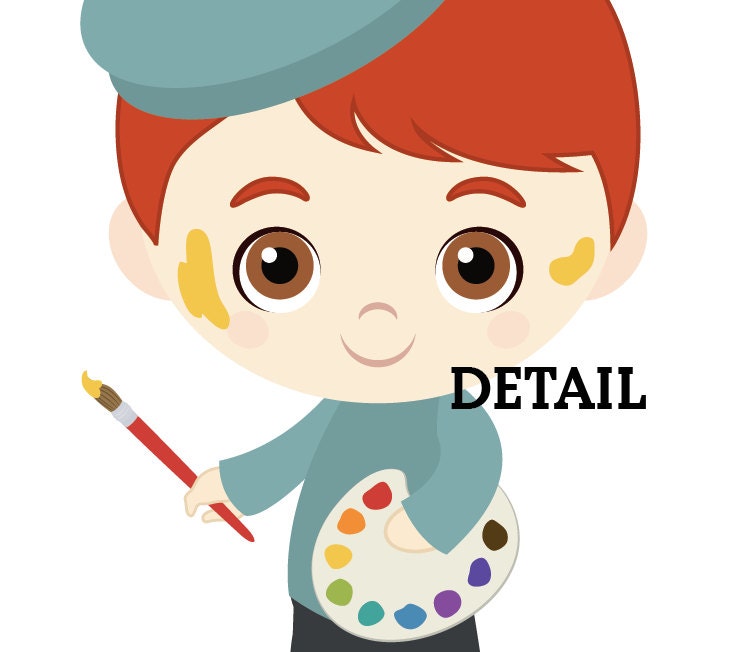 Little Boy Girl Artists Clip Art Instant Download File Digital Graphics ...