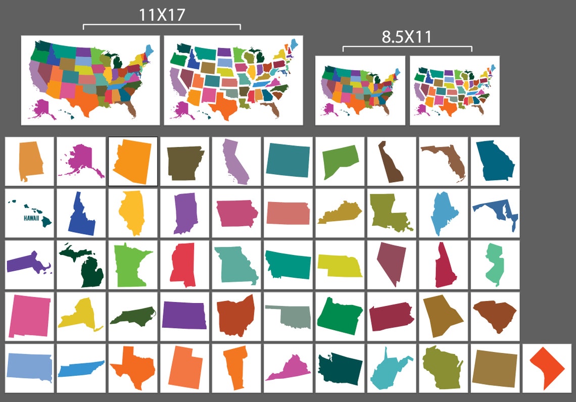 Bright Colors USA Map Clip Art United States of America Instant ...