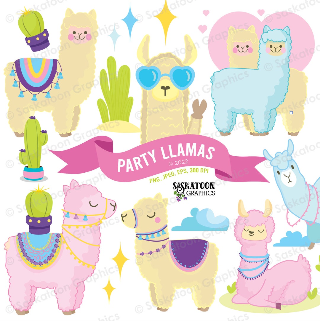 Party Llamas Clip Art - Cute Animals - Instant Download File - Digital ...