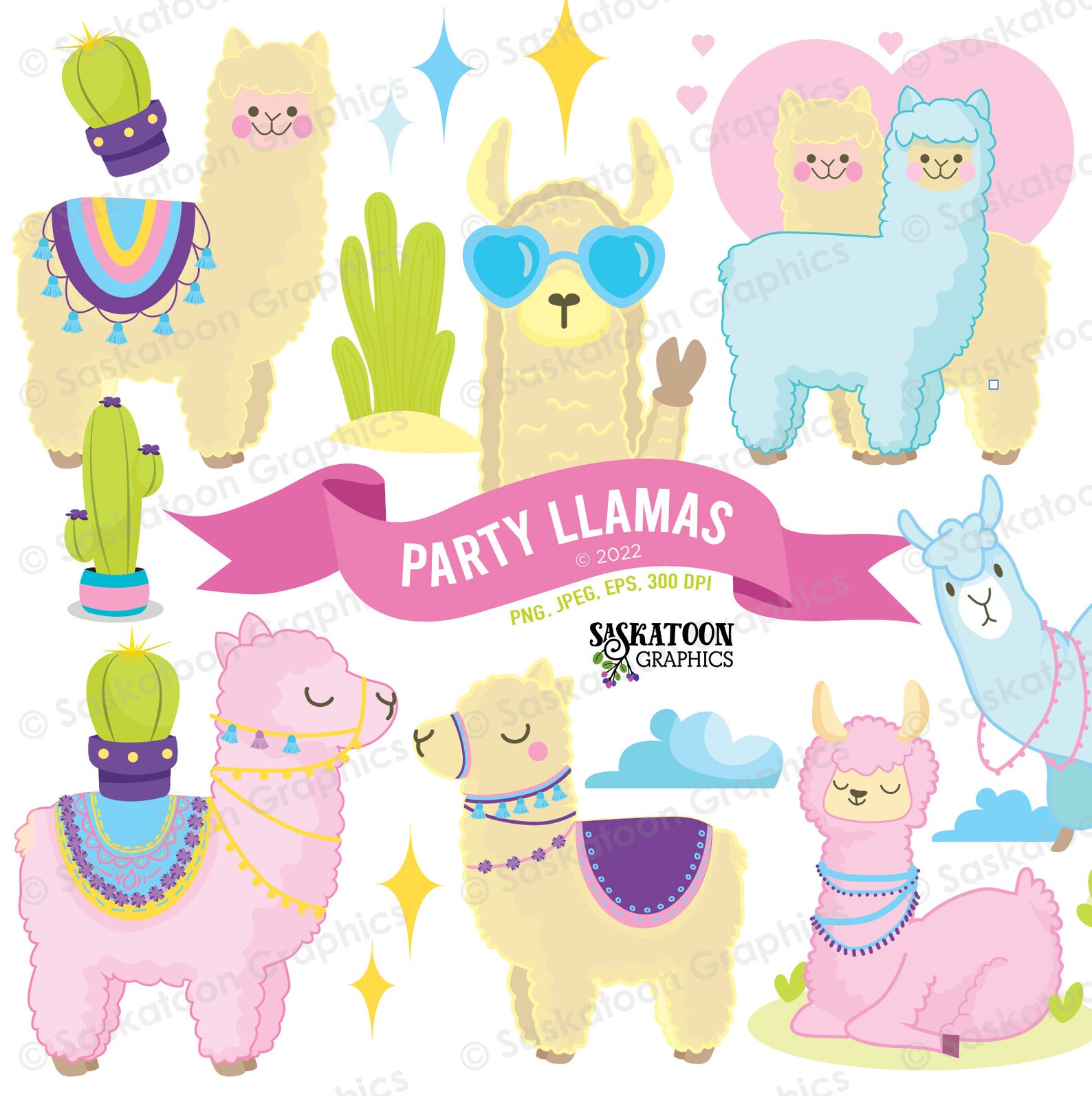 Party Llamas Clip Art Cute Animals Instant Download File Digital Art ...