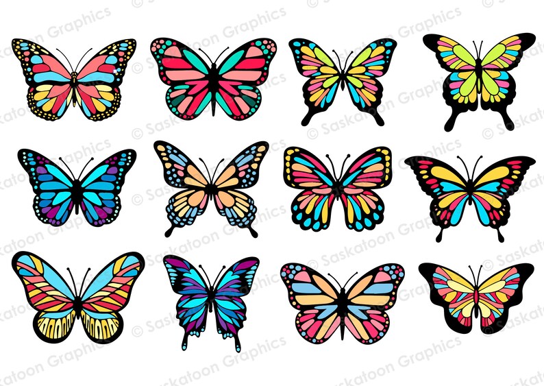 Butterflies Clip Art Beautiful Insects Instant Download - Etsy