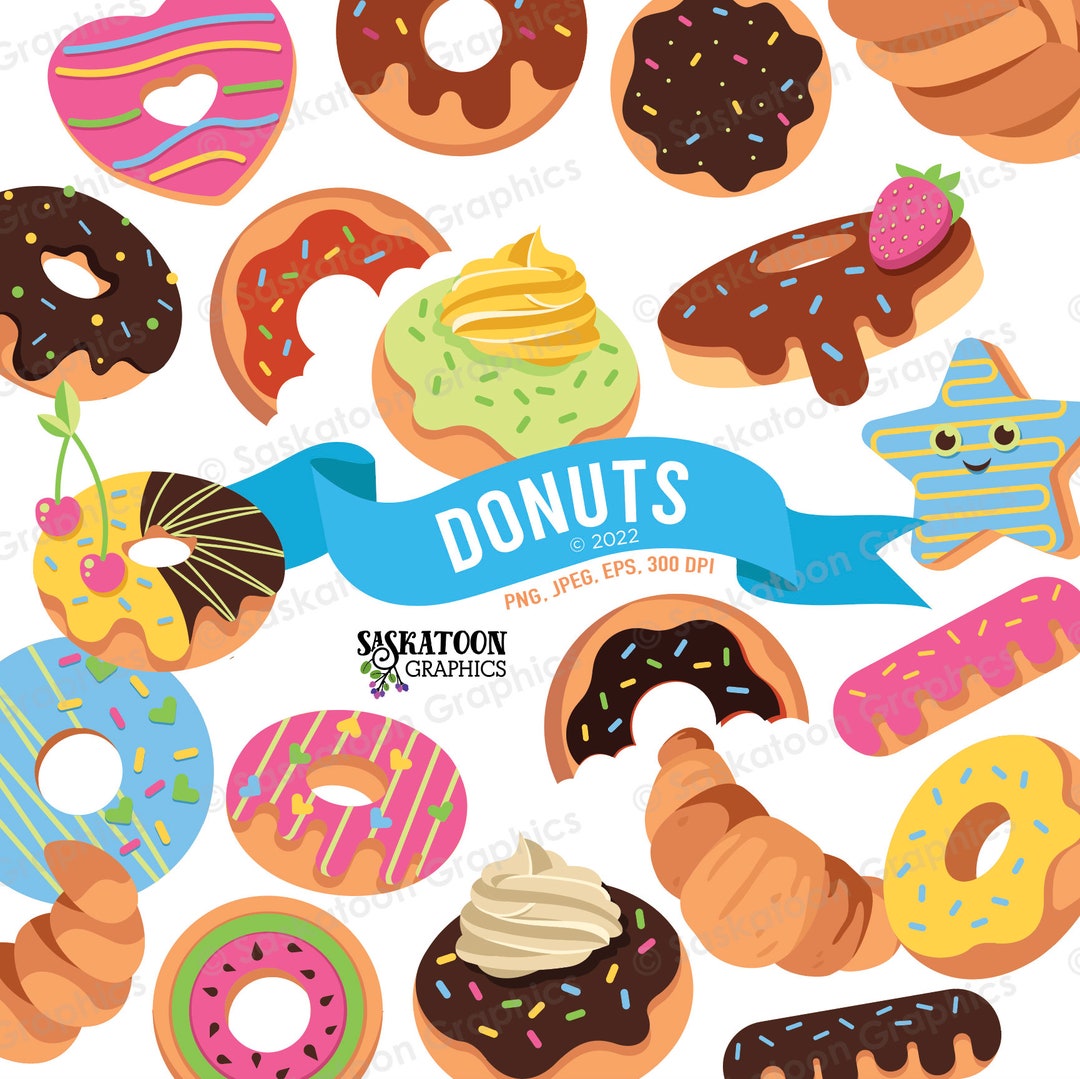 Fresh Donuts Sweet Treat Set - Instant Download File - Digital Clip Art ...