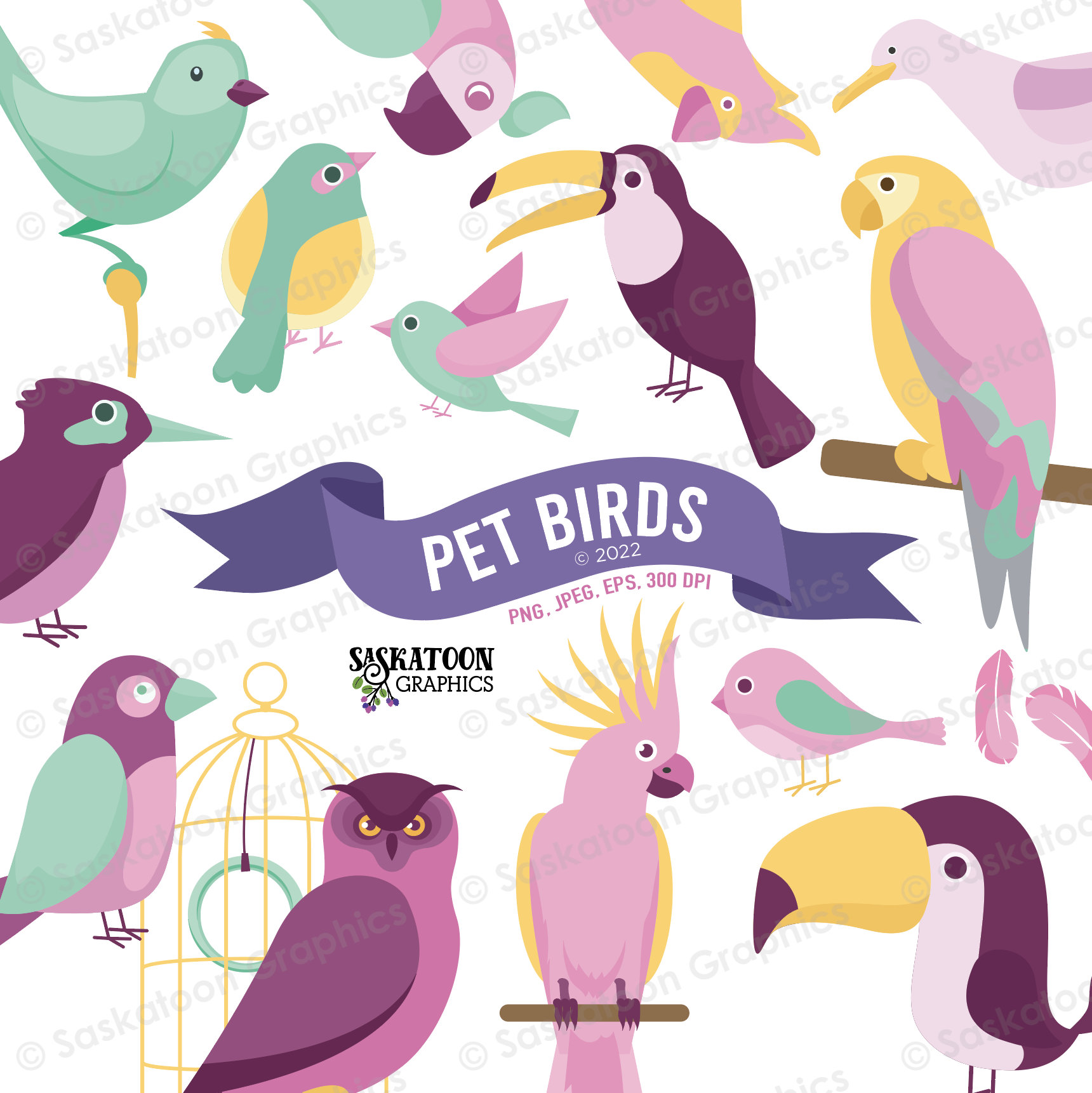 Pet Birds Clip Art - Wild Animals - Instant Download File - Digital ...