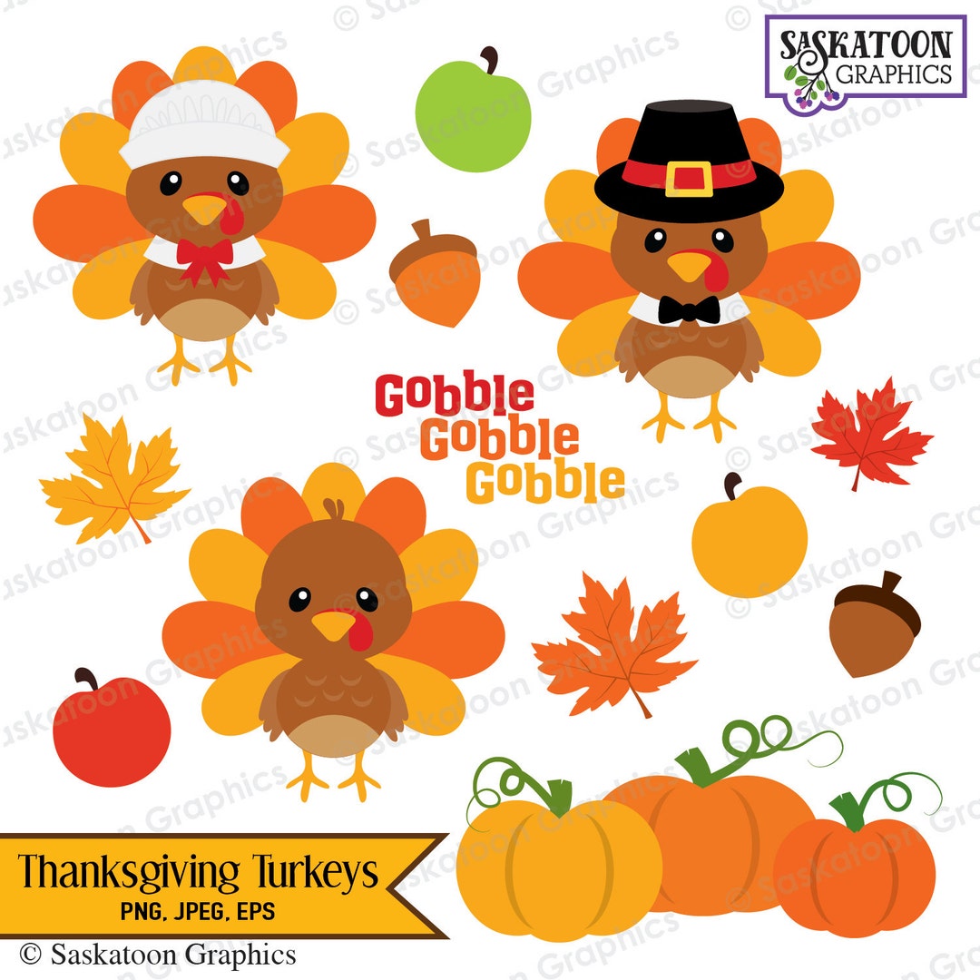 Cute Thanksgiving Turkey Clip Art - Instant Download File - Digital ...