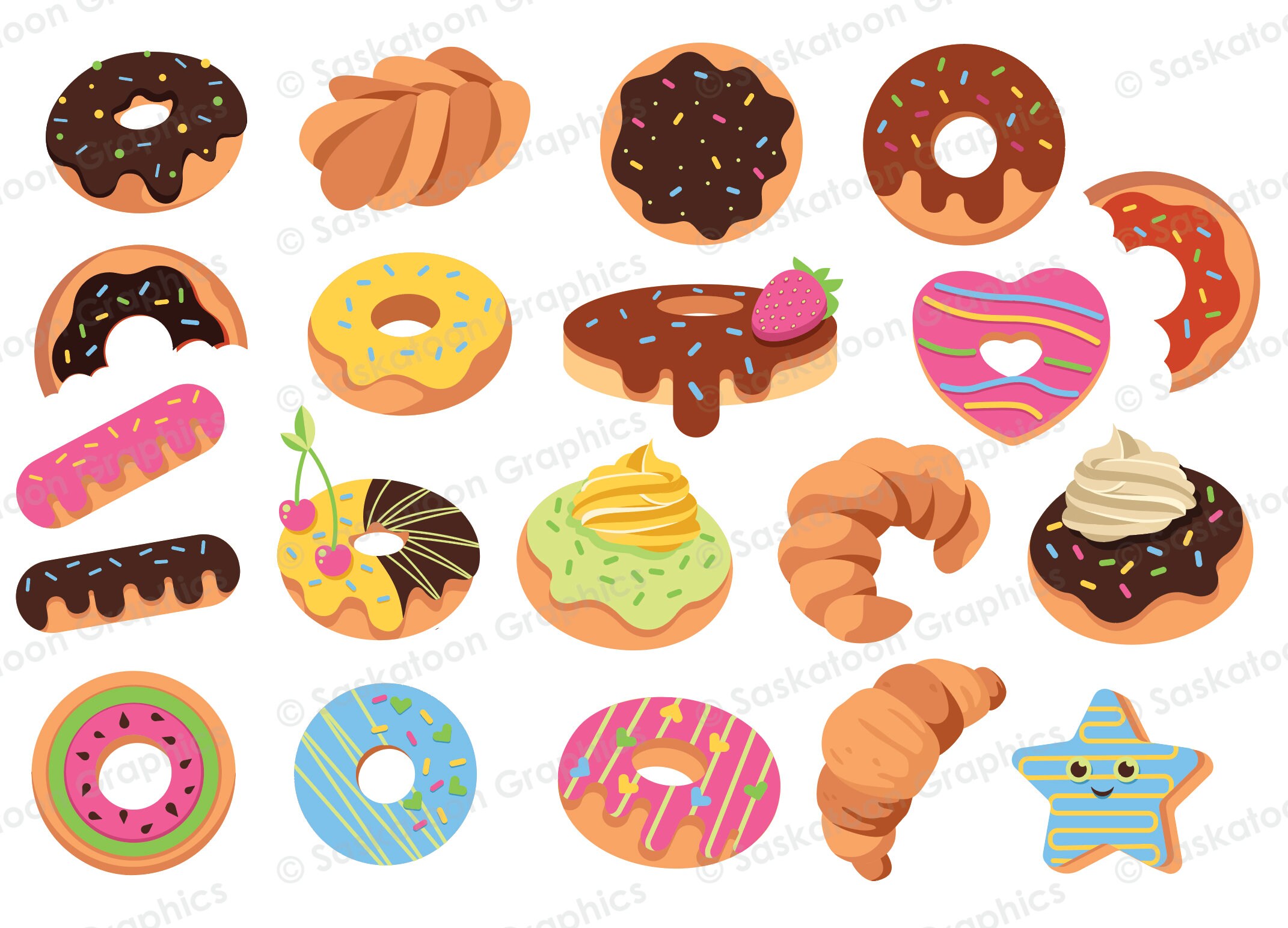 Fresh Donuts Sweet Treat Set - Instant Download File - Digital Clip Art ...